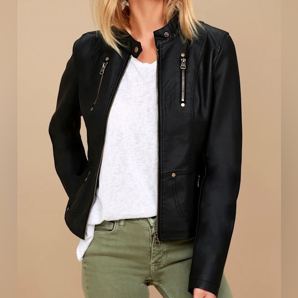 Lulus | Jackets & Coats | Lulus Sleek Black Leather Jacket | Poshmark